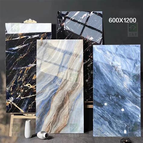 Apartment Glazed Polished Porcelain Tiles X Full Body Blue Glossy Interior