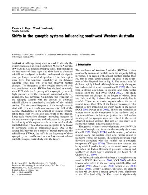 Pdf Shifts In The Synoptic Systems Influencing Southwest Western