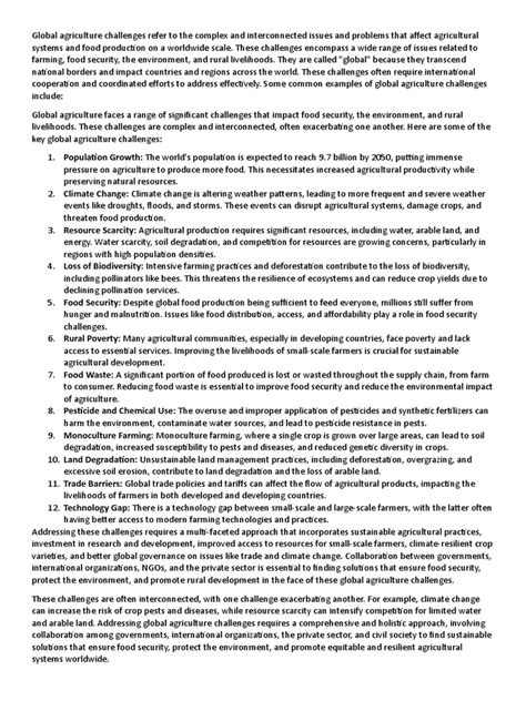 Food Security And Global Agriculture Challenges Pdf Agriculture