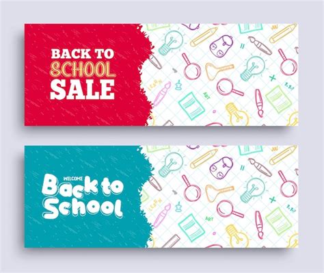 Premium Vector Back To School Sale Vector Banner Set School Promotion Text In Doodle
