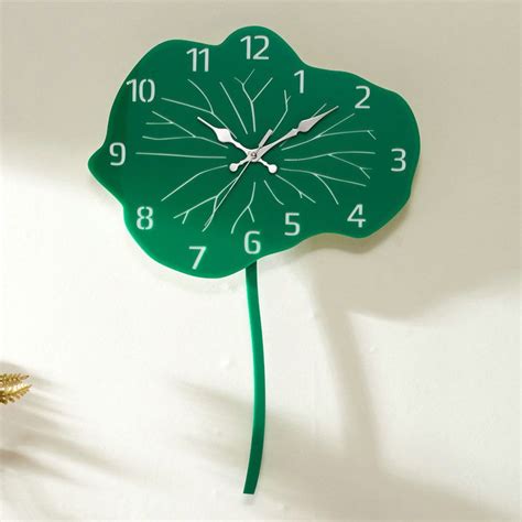 Green Lotus Leaf Wall Clock Modern Acrylic Mute Wall Clock Wall Clock