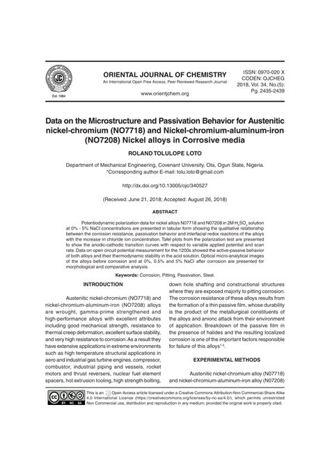Pdf Data On The Microstructure And Passivation Behavior For No7718