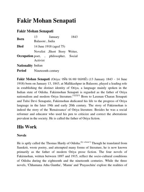 Fakir Mohan Senapati Fiction And Literature