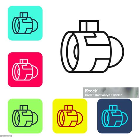 흰색 배경에 격리 된 검은 라인 제트 엔진 터빈 아이콘 비행기 터빈 비행기 장비 제트 프로펠러 항공 서비스 모터 실행 색상 정사각형 단추로 아이콘을 설정합니다 벡터 검은색에