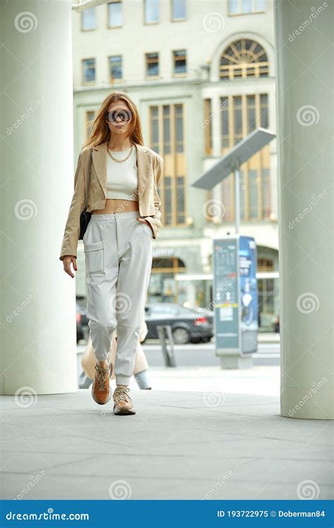 Outdoor Close Up Portrait Of Young Beautiful Fashionable Girl Posing In