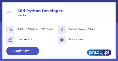 Oferta Pracy Mid Python Developer Mindpal Poznań