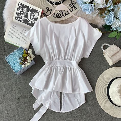 Badu Bg Дамски стилни широки сладки ретро шик модни ризи с висока талия и връзки 2020 г