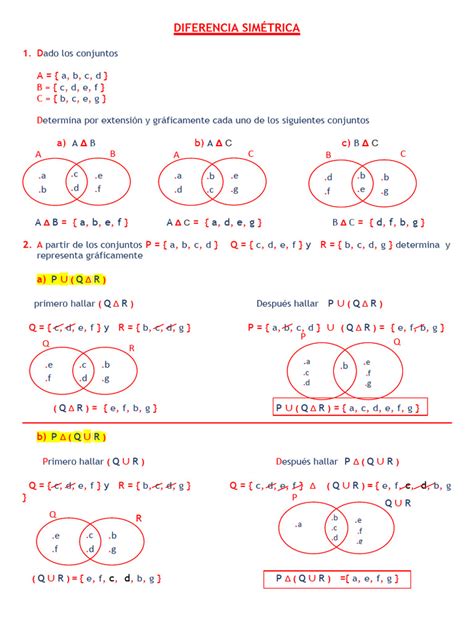 Operaciones Con Conjuntos Diferencia Simétrica Pdf Conceptos