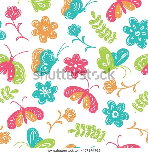 Vector Seamless Pattern Cute Buterfly Flowers Stock Vector Royalty Free 427174765 Shutterstock