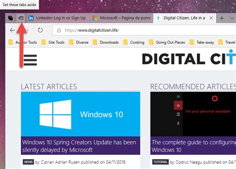 Microsoft Edge Tabs Set Aside