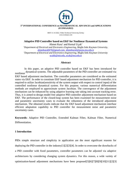 Pdf Adaptive Pid Controller Based On Ekf For Nonlinear Dynamical Systems