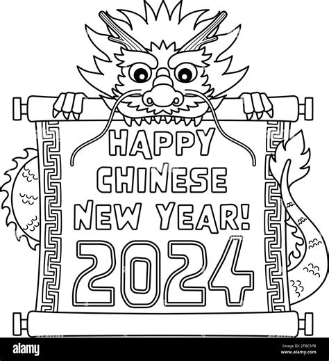 Happy Chinese Year 2024 Isolated Coloring Page Stock Vector Image And Art