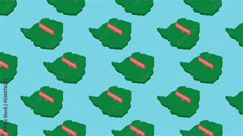 Green Isometric Maps Of Country Zimbabwe With Orange Pointer On A Blue Background Seamless Loop