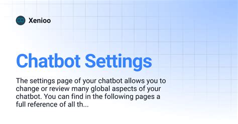Chatbot Settings Xenioo