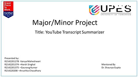 Minor2 PPT VoiceOver YouTube Transcript Summarizer YouTube