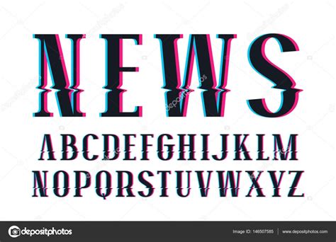 Decorative Serif Font With Glitch Distortion Effect — Stock Vector
