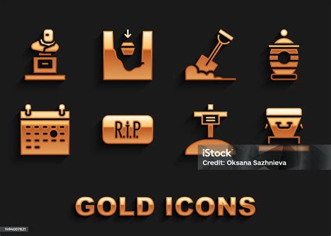 말풍선 찢어짐 죽음 장례식 항아리 관 십자가가 있는 무덤 달력 삽 땅 묘비 및 무덤 아이콘을 설정합니다 벡터 가루로 빻은에 대한 스톡 벡터 아트 및 기타 이미지 Istock