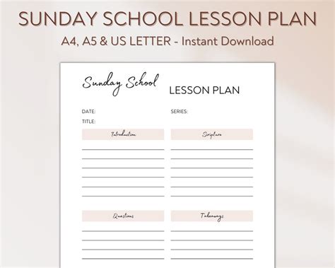 Sunday School Lesson Plan Printable Sunday School Teacher Planner