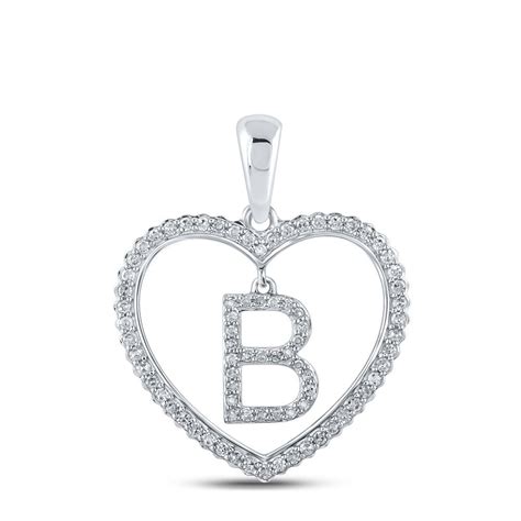 10kt White Gold Womens Round Diamond Heart B Letter Pendant 14 Cttw