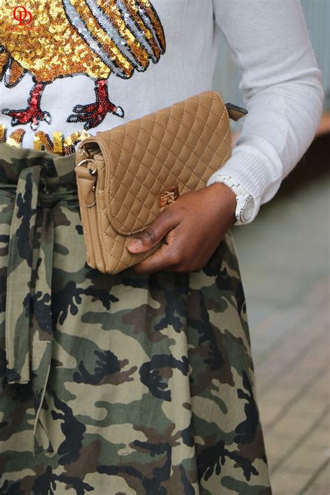 Trendy Camo Print Circle Skirt With Paperbag Waist Detail