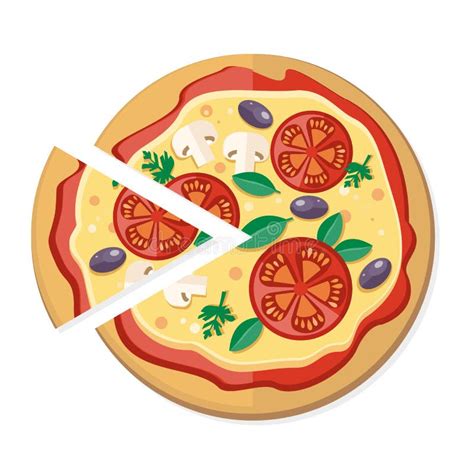 Pizza With Tomatoes Olives Mushrooms And Herbs Stock Vector