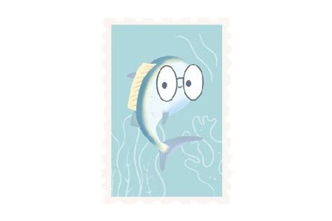 Vintage Postal Stamp Evil Orca Kawaii School Of Fish Watercolor