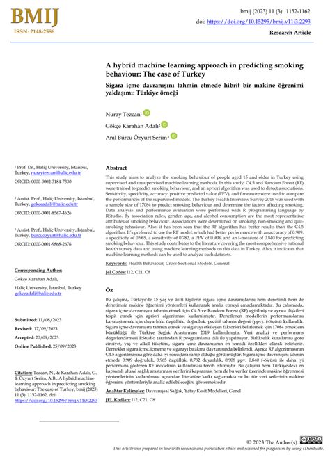 Pdf A Hybrid Machine Learning Approach In Predicting Smoking Behaviour The Case Of Turkey