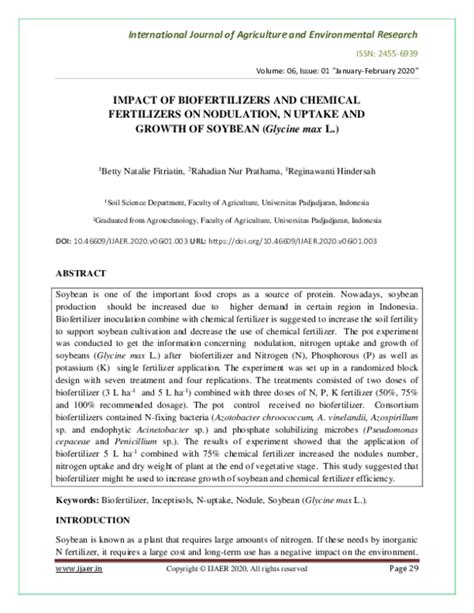 Pdf Impact Of Biofertilizers And Chemical Fertilizers On Nodulation