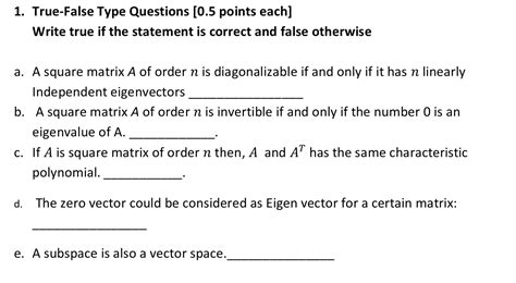 Solved 1 True False Type Questions [0 5 Points Each] Write