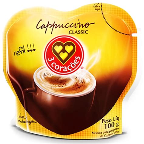 Cappuccino Classic Refil 100g 3 Corações 12 Unidades Matinal