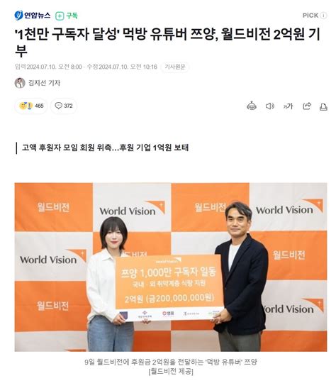 먹방 유튜버 쯔양 2억 기부 Magazine