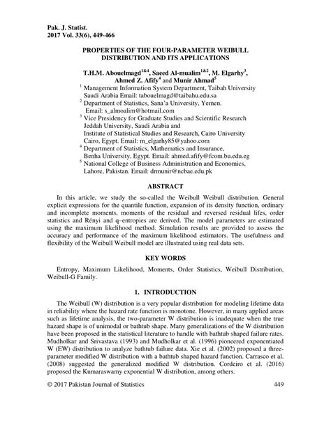 Pdf Properties Of The Four Parameter Weibull Distribution And Its Applications