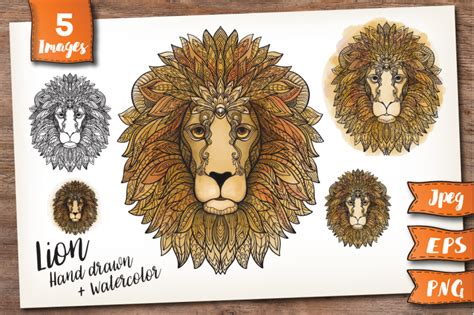 Lion Color And Patterned By Elen Lane TheHungryJPEG