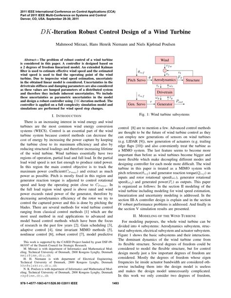 Pdf Dk Iteration Robust Control Design Of A Wind Turbine
