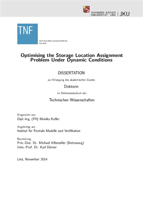 Pdf Optimising The Storage Location Assignment Problem Under Dynamic Conditions