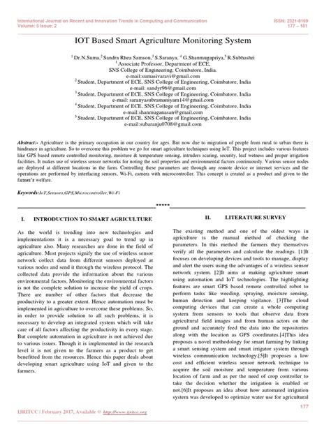 Iot Based Smart Agriculture Monitoring System Pdf Internet Of