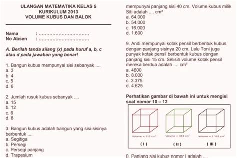 Soal Ulangan Harian Matematika K13 Kelas 5 Volume Edukasi Dini