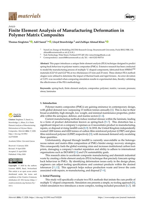 Pdf Finite Element Analysis Of Manufacturing Deformation In Polymer