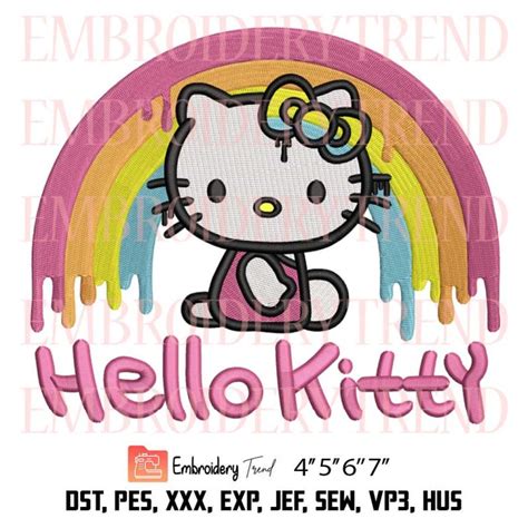 Hello Kitty Rainbow Drip Embroidery Design Cute