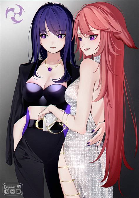 Raiden Shogun And Yae Miko Genshin Impact Drawn By Deymara Danbooru