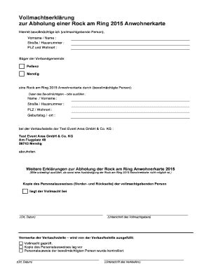 Ausfüllbar Online mendig Vollmachtserkl rung Abholung Perso Home VG