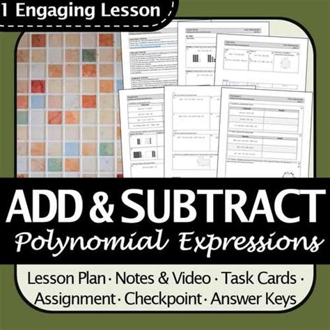 add and subtract polynomial expressions lesson pack notes worksheet