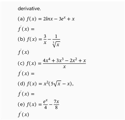 solved derivative a f x 2lnx 3ex xf x b f x 3x 1x3f