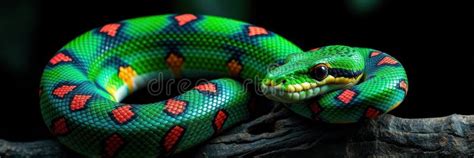 Colorful Green Tree Python Resting On A Branch In A Natural Habitat