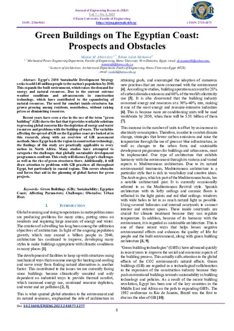 Pdf Green Buildings On The Egyptian Coast Prospects And Obstacles