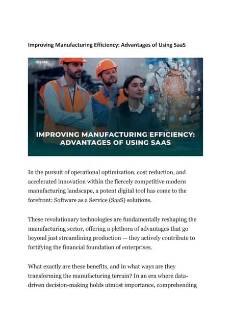improving manufacturing efficiency advantages of using saas pdf