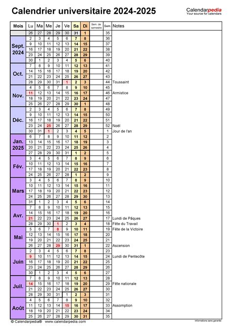 Calendrier Universitaire 2024 2025 PDF Excel Et Word