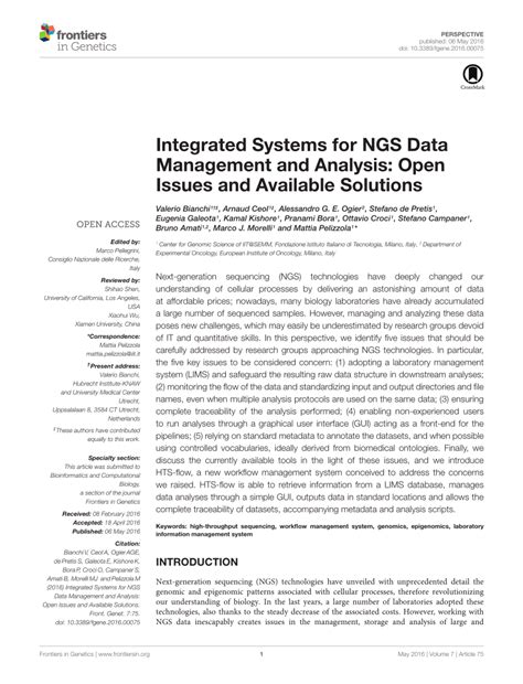 Pdf Integrated Systems For Ngs Data Management And Analysis Open Issues And Available Solutions