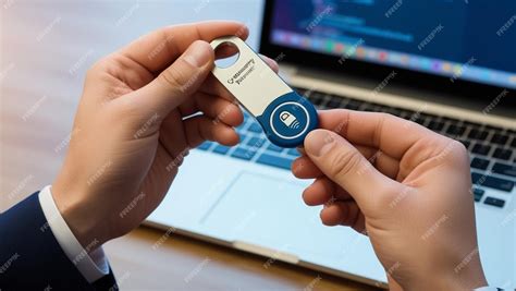 Cybersecurity Professional Holding Hardware Security Token For Twofactor Authentication With