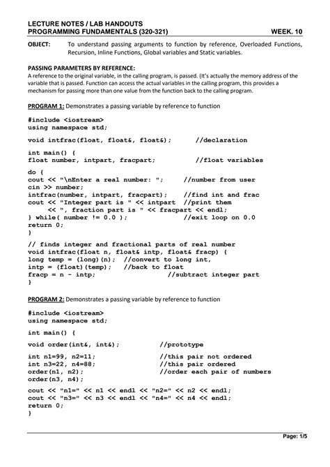 Solution Lecture Notes Lab Handouts Programming Fundamentals 10